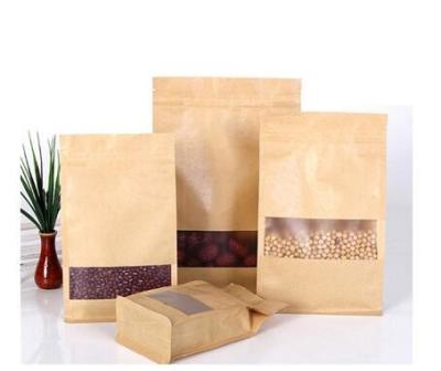 China Custom Stand Up Kraft Paper Coffee Bean Bags with Resealable Zipper and Window 100g for sale