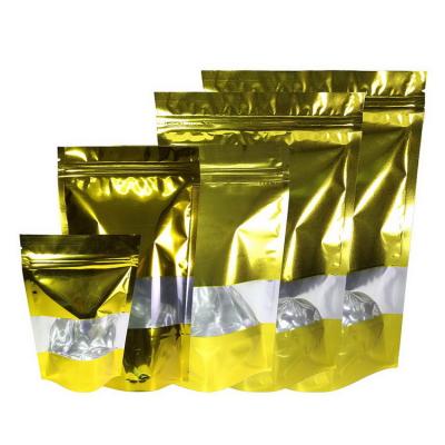 China Gold Aluminum Foil Stand Up Mylar Bags with Clear Window and Zip Lock Custom Size 20-200 Micron for sale