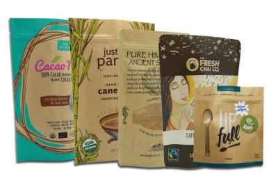 China Custom Printed Kraft Stand Up Pouch with Window 10000 Pieces MOQ Food Grade Packaging for sale