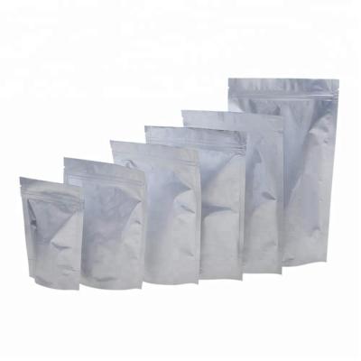 China Food Grade Resealable Stand Up Barrier Pouch Silver Aluminum Foil Zipper Bag 100mm x 150mm for sale