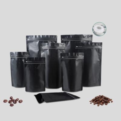 China Matt Black Aluminum Foil Compostable Coffee Pouch Bag with Valve 250g Side Gusset Flat Bottom for sale