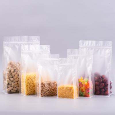 China Food Grade Transparent Flat Bottom Zipper Pouch 8oz 16oz 32oz Resealable Plastic Bag for sale