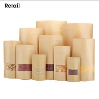 China 100PCS 15x22+4cm Stand Up Kraft Paper Bags with Zipper Sealable Food Storage Pouches for sale