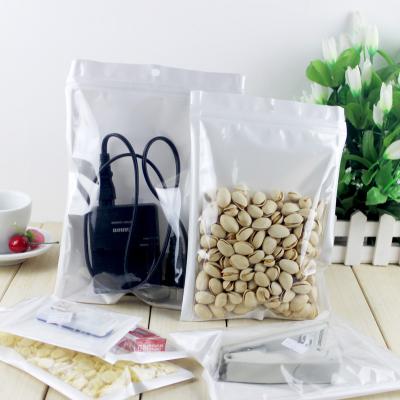 China White Transparent Zipper Bag Plastic Packaging Pearl Film Bags with Hang Hole for USB Packing Custom Size for sale