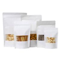China Custom Logo Doypack Resealable Zipper White Kraft Food Packaging Paper Bags with Clear Window 10000 Pieces MOQ for sale