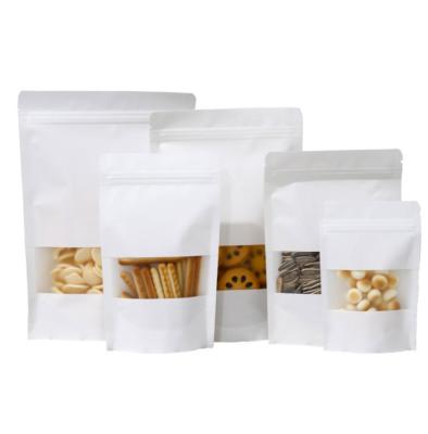China Custom Logo Doypack Resealable Zipper White Kraft Food Packaging Paper Bags with Clear Window 10000 Pieces MOQ for sale