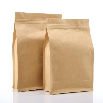 China Recyclable Square Flat Bottom Zipper Kraft Paper Bag for Food Packaging Custom Size for sale