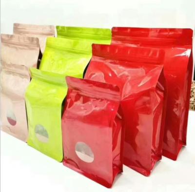China Custom Printing Aluminum Foil Plastic Zipper Flat Bottom Bag with Window for tea packing for sale