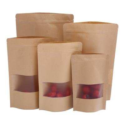 China Custom Kraft Paper Stand Up Pouch with Zipper Window for Dried Fruit Nuts Tea 10000pcs MOQ for sale