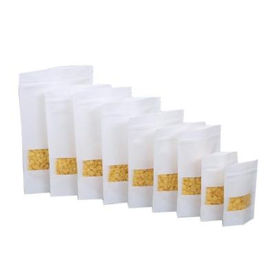 China Custom White Kraft Paper Stand Up Pouch with Zipper and Window for Food Packaging 10000 Pcs MOQ for sale