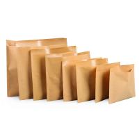 China Blank Plain Brown Kraft Paper Bags Small Block Bottom Grocery Food Packaging No Handles Custom Size for sale