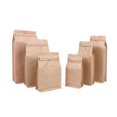 China Custom Flat Bottom Kraft Paper Coffee Bags with Valve 10000pcs MOQ Food Grade Eco Friendly for sale