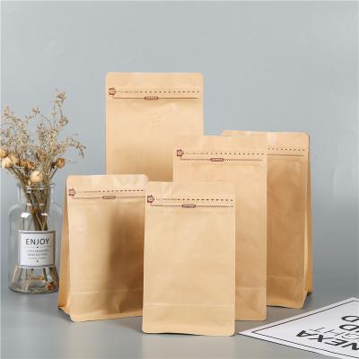 China Food Grade Kraft Paper Stand Up Coffee Bag with Valve Flat Bottom Aluminum Foil Zipper Top 10000 Pcs MOQ for sale
