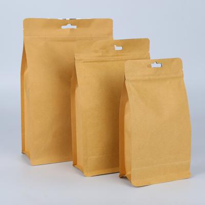 China Kraft Paper Flat Bottom Stand Up Pouch with Zipper Quad Seal Food Packaging 10000 Pcs MOQ for sale