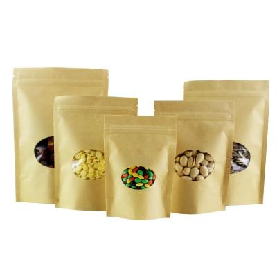 China Resealable Brown Kraft Paper Stand Up Pouches with Clear Oval Window Custom Size for sale