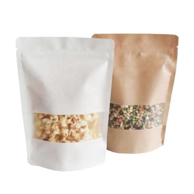 China White Kraft Paper Stand Up Pouches with Zipper and Window 9 Color Printing Custom Size for sale