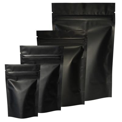 China Custom Size Matte Black Metallic Foil Stand Up Zip Lock Bag 20-200 Micron Thickness for sale
