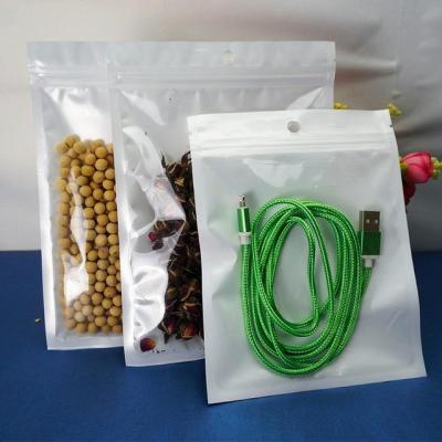 China Transparent Pearl White Resealable Ziplock Flat Mylar Display Plastic Bag with Hang Hole Clear Front 20-200 Micron Custom Size for sale