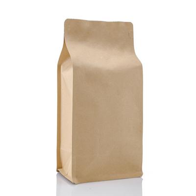 China Eco Friendly Kraft Paper Flat Bottom Coffee Bag with One Way Valve Zipper 250g 500g 1kg for sale