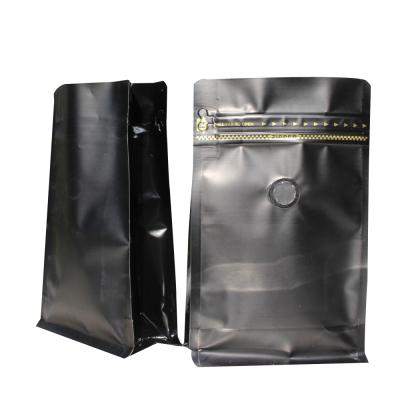 China Custom Printed Doypack Resealable Black Matte  Coffee Bag with Valve for sale