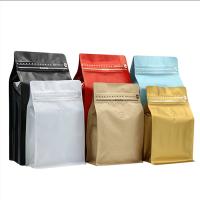 China Custom Coffee Bean Stand Up Pouch with Valve Eight Side Sealing Flat Bottom Zipper Bag 200 Micron for sale