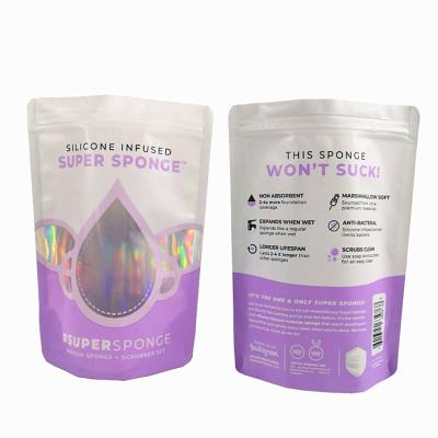 China Custom Holographic Mylar Makeup Sponge Bag with Ziplock Clear Window 20-200 Micron for sale