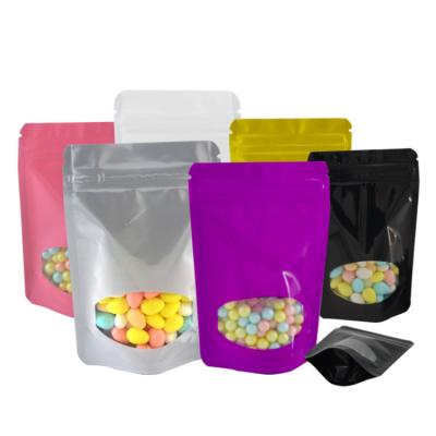 China Custom Printed Aluminum Foil Ziplock Bag with Window 9 Colors Food Grade Resealable Packaging for sale