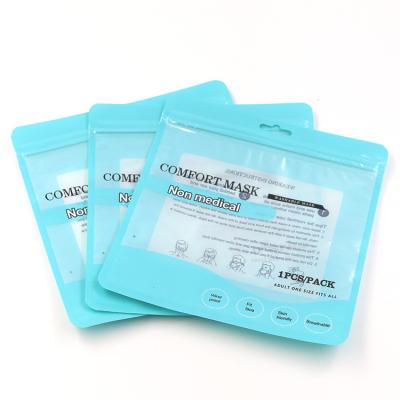 China Custom Pink Blue Self Seal Zipper Plastic Retail Packaging Bag Ziplock Bag for Face Mask with Hang Hole for sale