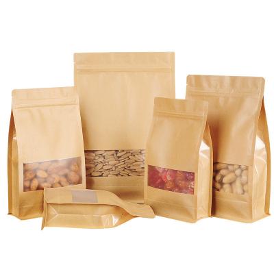 China Custom Logo Kraft Paper Stand Up Pouches with Clear Window and Ziplock 10000 Pieces MOQ for sale