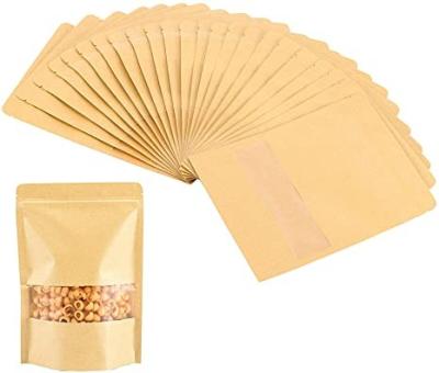 China Kraft Paper Stand Up Pouches with Clear Window Resealable Ziplock Food Packaging 10000 Pieces MOQ for sale