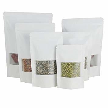 China White Kraft Paper Stand Up Pouch with Zipper and Clear Window Custom Size 10000 Pieces for sale