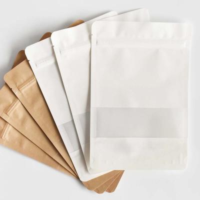 China Custom Kraft Paper Stand Up Pouch with Window 80-200 Micron Thickness Food Grade Eco Friendly Packaging for sale