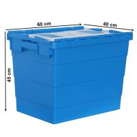 China Attached Lid Plastic Stacking Storage Bins Nestable for Logistic Packaging Moving for sale