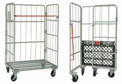 China Galvanized Welded Industrial Warehouse Storage Cage Metal Wire Mesh Roll Cage Cart for sale