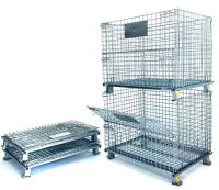 China Galvanized Metal Warehouse Storage Cage Rolling Cart Collapsible With Wheels for sale
