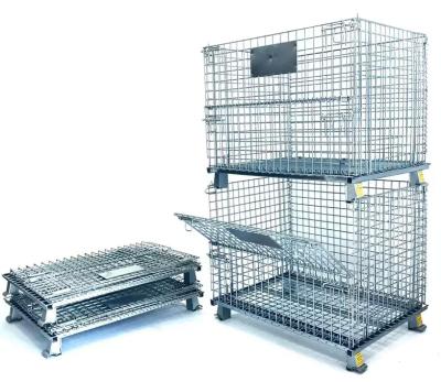China Galvanized Metal Warehouse Storage Cage Rolling Cart Collapsible With Wheels for sale