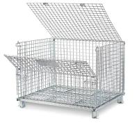China Galvanized Storage Wire Mesh Container Foldable Collapsible With Top Cover Dividers for sale