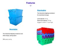 China Transport Storage Lid Solid Plastic Crate Box Nestable For Water Feature for sale