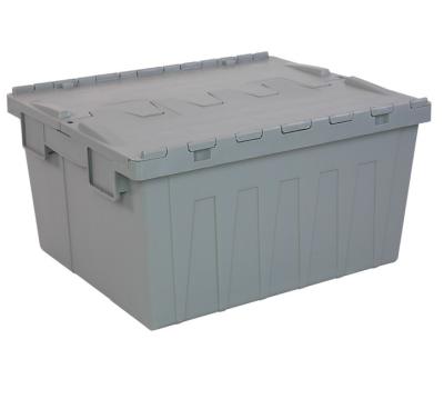 China Attached Lid Plastic Storage Crates Stackable Nestable With For Warehouse for sale