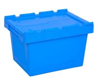 China Attached Lid Plastic Storage Crates Stackable Nestable With For Warehouse for sale