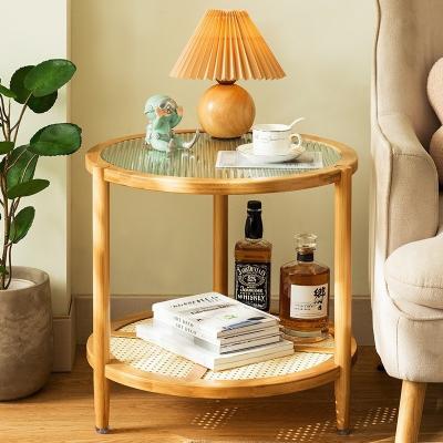China Coffee Table with Glass Top, Freestanding Storage Rack, Living Room Sofa Side , 2 Layers Center Round for sale