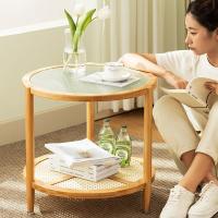 China Coffee Table with Glass Top, Freestanding Storage Rack, Living Room Sofa Side , 2 Layers Center Round for sale