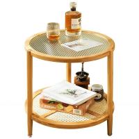 China Coffee Table with Glass Top, Freestanding Storage Rack, Living Room Sofa Side , 2 Layers Center Round for sale