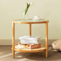 China Coffee Table with Glass Top, Freestanding Storage Rack, Living Room Sofa Side , 2 Layers Center Round for sale