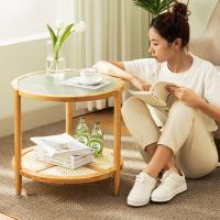 China Coffee Table with Glass Top, Freestanding Storage Rack, Living Room Sofa Side , 2 Layers Center Round for sale