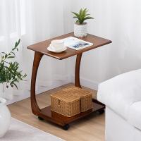 China Rolling Study Desk Modern Bamboo Coffee Table Small Side for Sofa Couch and Bed 2 Layer Rack Working Station in Living Room for sale