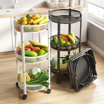 China Black and White Floor-standing Round Storage Rack 3-layer Fruit Vegetable Basket Snack with No Installation Required for sale