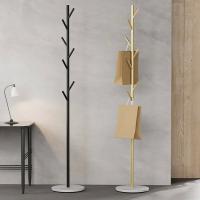China Nordic Gold Standing Coat Rack Modern Quality Metal Marble Black Entryway Floor Living Room Furniture for sale