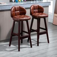 China Black Bar Stools Set of 2 Accent Wooden Back Counter Height Stool Fabric Upholstered Design Mail Packing PU Cushioned Seat for sale