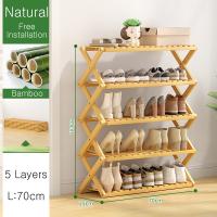 China Living Room Furniture Bamboo Shoe Rack Storage Folding Flower Multi-layer Shelf Frame Free-installation Pot Stand Frame for sale
